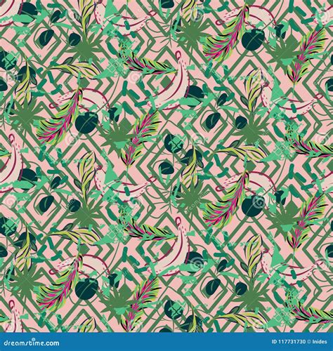 Fusion Exotic Jungle Plant Tropical Palm Pattern Seamless Vector