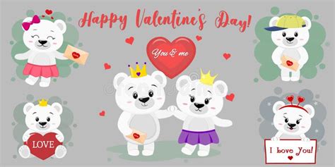 Lycklig Dag För Valentin S Ställ In Av Sex Tecken Som Den Gulliga