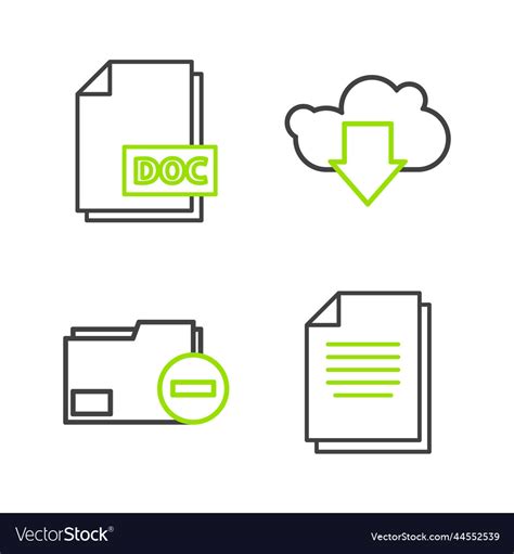 Set Line Document Folder With Minus Cloud Vector Image