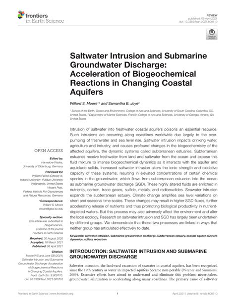 Pdf Saltwater Intrusion And Submarine Groundwater Discharge