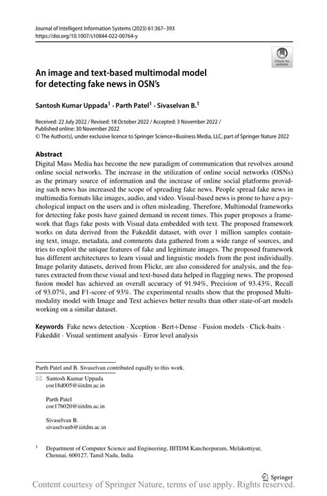 An Image And Text Based Multimodal Model For Detecting Fake News In Osn