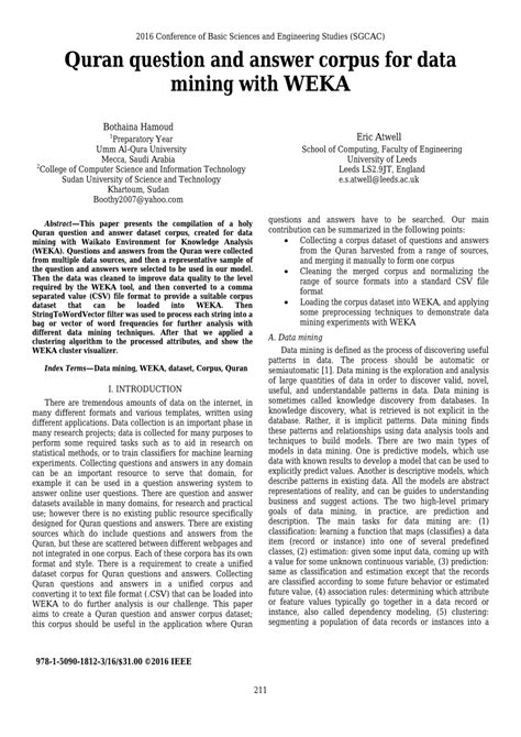 Pdf Quran Question And Answer Corpus For Data Mining With Weka