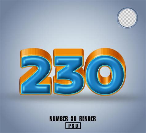 Premium Psd 3d Render Number 230 Blue And Line Orange Color Glossy