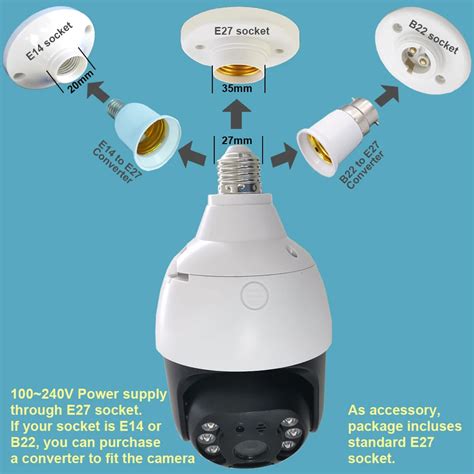 Real 5mp Ptz E27 Bulb Ip Security Camera Cctv Wireless Outdoor Tuya