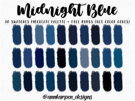 Midnight Blue Procreate Palette 30 Hex Codes Good Notes Instant