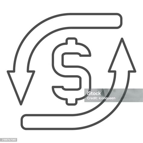 원형 화살표 와 달러 얇은 선 아이콘 은행 계좌 개념 벡터 그래픽 돈 환전주기 흰색 배경에 기호 모바일 또는 웹 디자인에 대 한 윤곽선 스타일 아이콘 0명에 대한 스톡 벡터