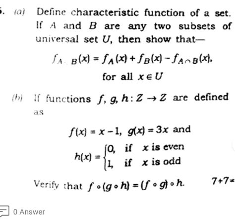 Solved A Define Characteristic Function Of A Set If A And
