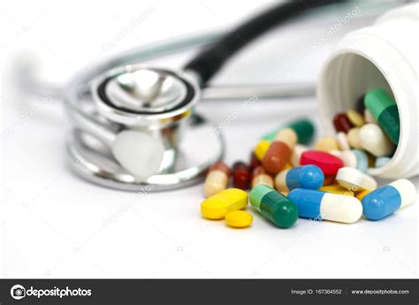 Medical Medicine Stethoscope And Pills On White Background Stock