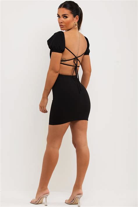 Backless Strappy Short Bodycon Dress Black Uk
