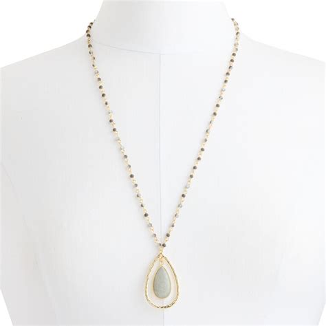 Aura Collection Long 14k Gold Plated Labradorite Pendant Necklace