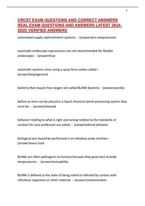 Crcst Exam Questions And Correct Answers Real Exam Questions And Answers Latest Verified