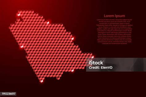 แผนที่ซาอุดิอาระเบียจากแนวคิดนามธรรมแบบไอโซเมตริก 3 มิติ รูปแบบสี่เหลี่ยม รูปทรงเรขาคณิต