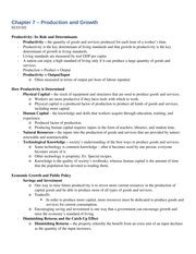 Chapter 7 Production And Growth Chapter 7 Production And Growth ECO1102 Productivity