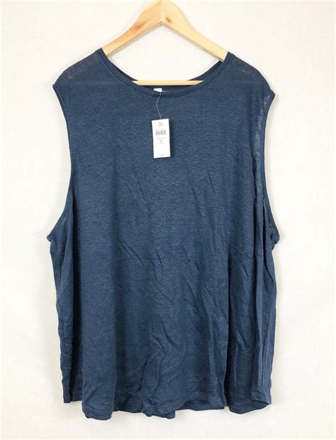New J Jill Womens Portofino Linen Knit Tank Indigo Blue Size Lar