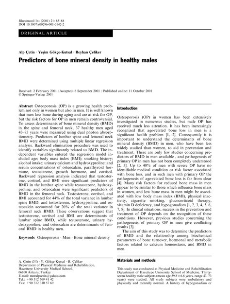Pdf Predictor Of Bone Mineral Density In Healthy Males
