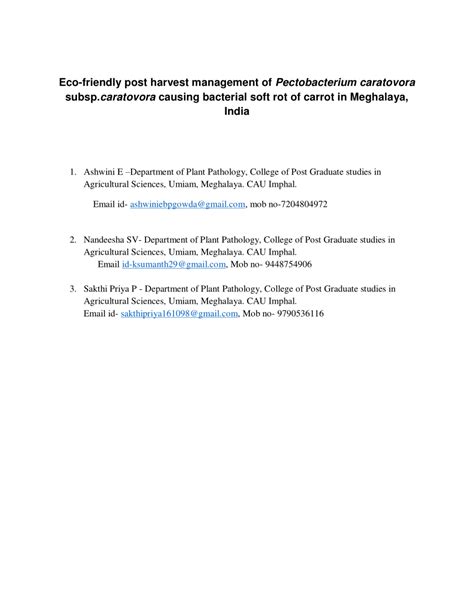 Pdf Eco Friendly Post Harvest Management Of Pectobacterium Caratovora Subsp Caratovora Causing