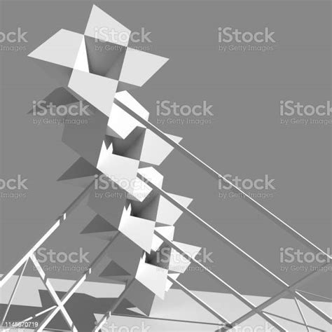 3d 기하학적 구성 추상적인 건축 디자인입니다 현대 조각의 흑백 3d 렌더링 공간에서의 결정 구조 0명에 대한 스톡 사진 및