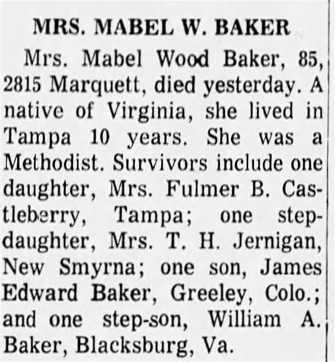 Obituary For Mabel Wood Baker Aged 85