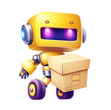 Premium Ai Image Yellow Delivery Bot On Wheels Holding A Cardboard