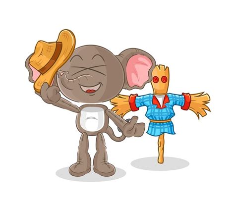 허수아비 만화 캐릭터 벡터와 코끼리 프리미엄 벡터
