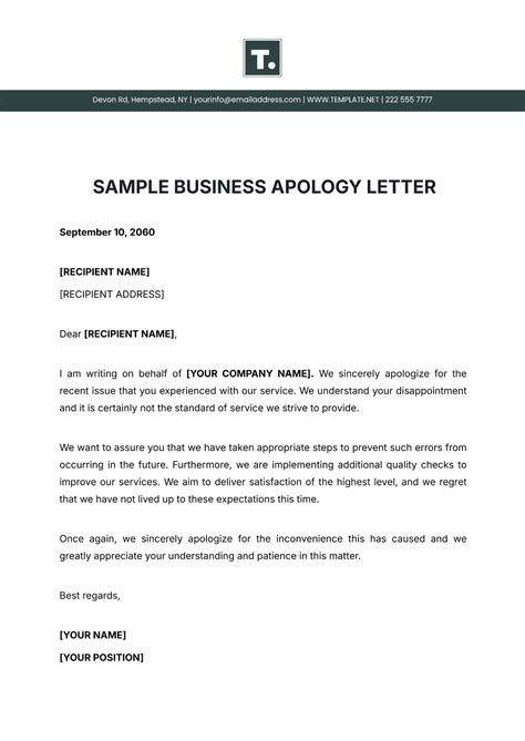 Free Sample Business Apology Letter Template To Edit Online