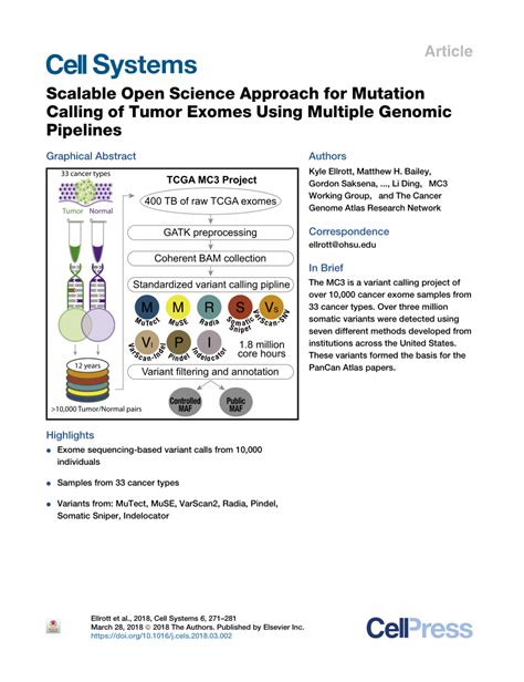 Pdf Scalable Open Science Approach For Mutation Calling Of Tumor Exomes Using Multiple Genomic