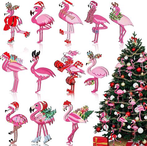 Bucherry 24 Pcs Flamingo Christmas Tree Ornament Pink Flamingo