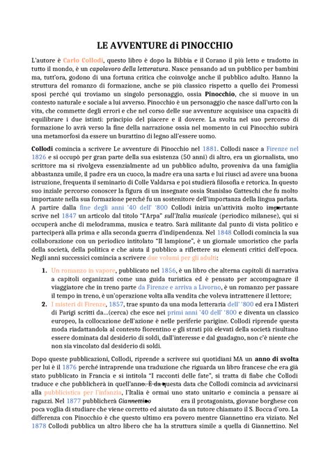 Le Avventure Di Pinocchio Prof Paola Ponti Appunti Di Letteratura