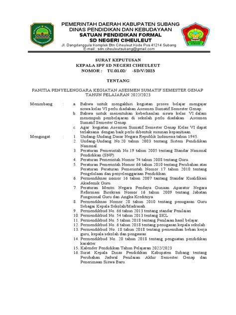 Sk Panitia Asesmen Sumatif 2023 Pdf