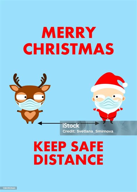 Kartun Lucu Santa Claus Dan Rusa Dalam Topeng Medis Kartu Ucapan