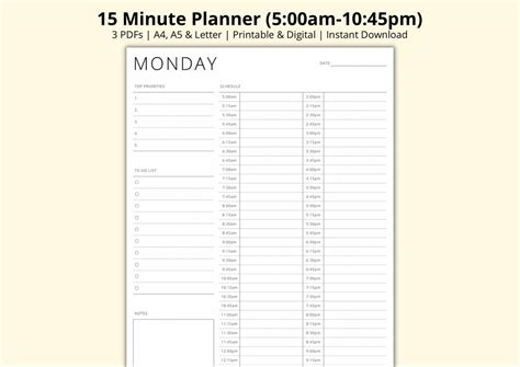15 Minute Planner Daily Time Block Printable Appointment Sheet 7 Day