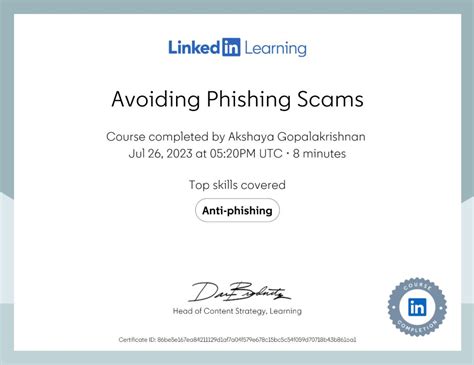 Linkedinlearning Cybersecurity Antiphishing Continuouslearning Professionalgrowth Akshaya