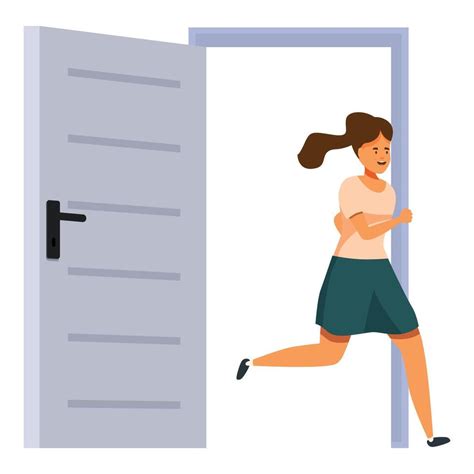 Happy Woman Running Out Open Door Into New Opportunities 68395079