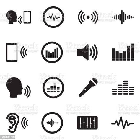 Voiceover 아이콘입니다 블랙 플랫 디자인입니다 벡터 일러스트입니다 아이콘에 대한 스톡 벡터 아트 및 기타 이미지