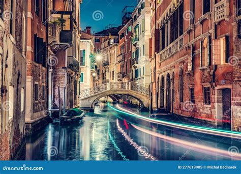 Gondola Night Ride In Venice Italy Stock Image Image Of Bridge