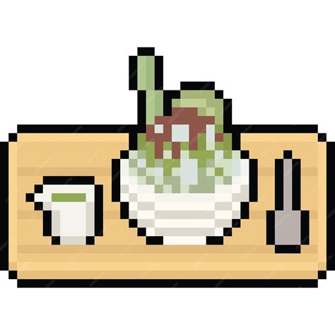 Иллюстрация к мультфильму Pixel Art Matcha Bingsu Премиум векторы