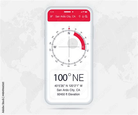 Compass Ui Ux Gui Screen App On Smartphone For Navigation Concept