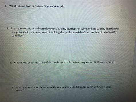 Solved What Is A Random Variable Give An Example Create Chegg Com
