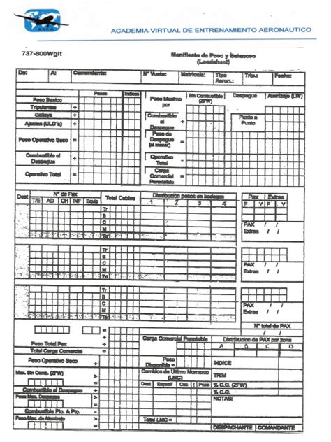 Formulario Loadsheet B737 800 Pdf