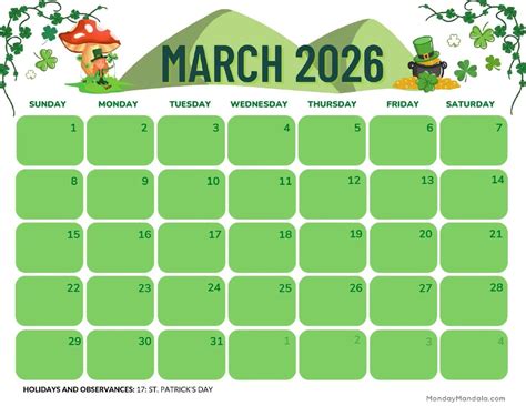 2026 Calendar Printable March Free Printable Templates