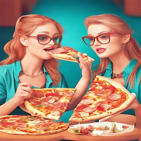 Premium Ai Image Two Women Are Eating Pizza With One Of Them Has A