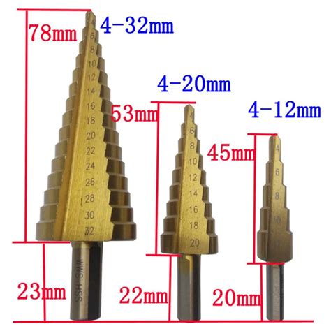 3 шт 4 12 мм 4 20 мм 4 32 мм Большой Hss Шаг конусное сверло титановое долото отверстие резак