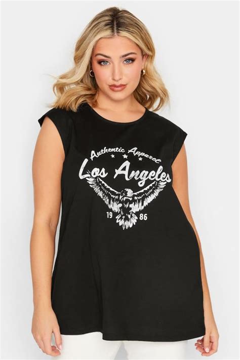 Yours Plus Size Black Los Angeles Printed Vest Top Yours Clothing