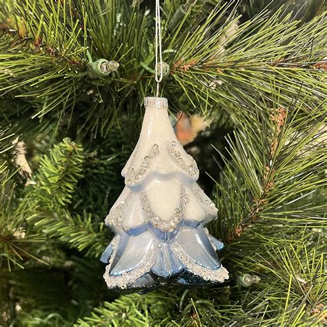 Blue White Glitter Tree Ornament Platt Hill Nursery