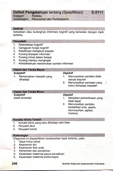 D 0111 Defisit Pengetahuan SDKI Standart Diagnosis Keperawatan