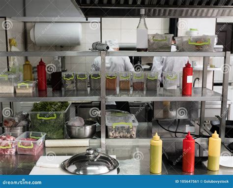 Restaurant Kitchen Interior Workspace Clean Tidy Stock Image Image Of