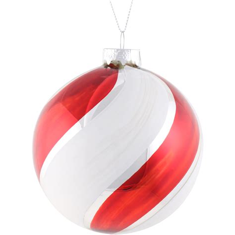Candy Cane Lane Shiny Swirl Bauble Red And White