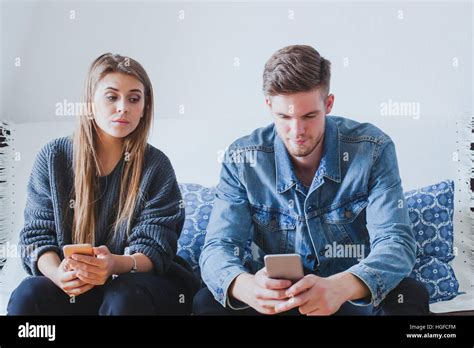 Jealous Wife Spying Husband Suspicious Girlfriend Trying To Read Messages On The Mobile Phone