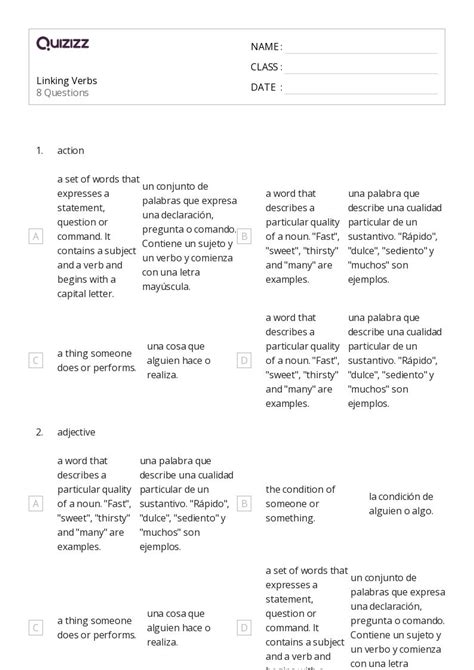 50 Linking Verbs Worksheets For 8th Grade On Quizizz Free And Printable
