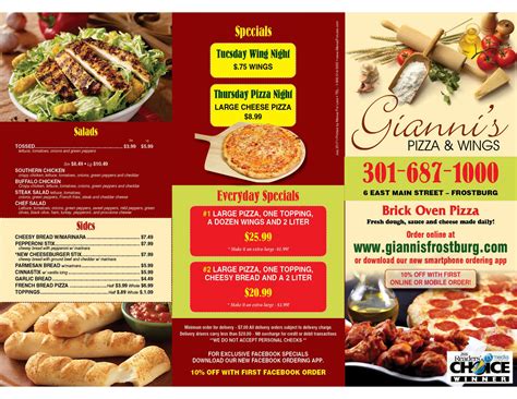 Giannis Pizza Menu In Frostburg Maryland Usa